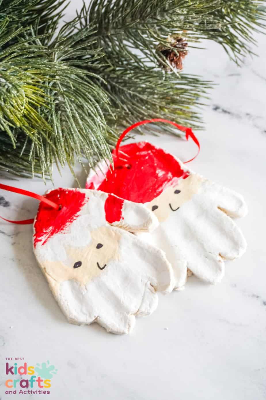 Salt Dough Handprint Santa Ornaments