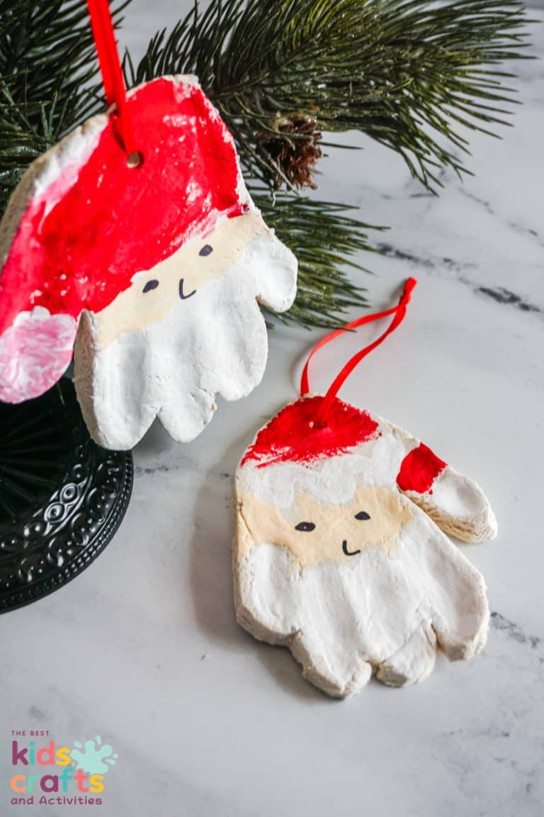 Salt Dough Handprint Santa Ornaments