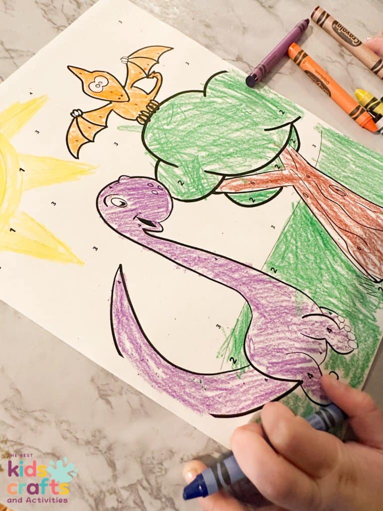 Dinosaur Color By Number Printable Worksheet for Kids