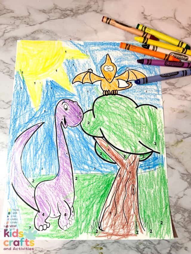 Dinosaur Color By Number Printable Worksheet for Kids