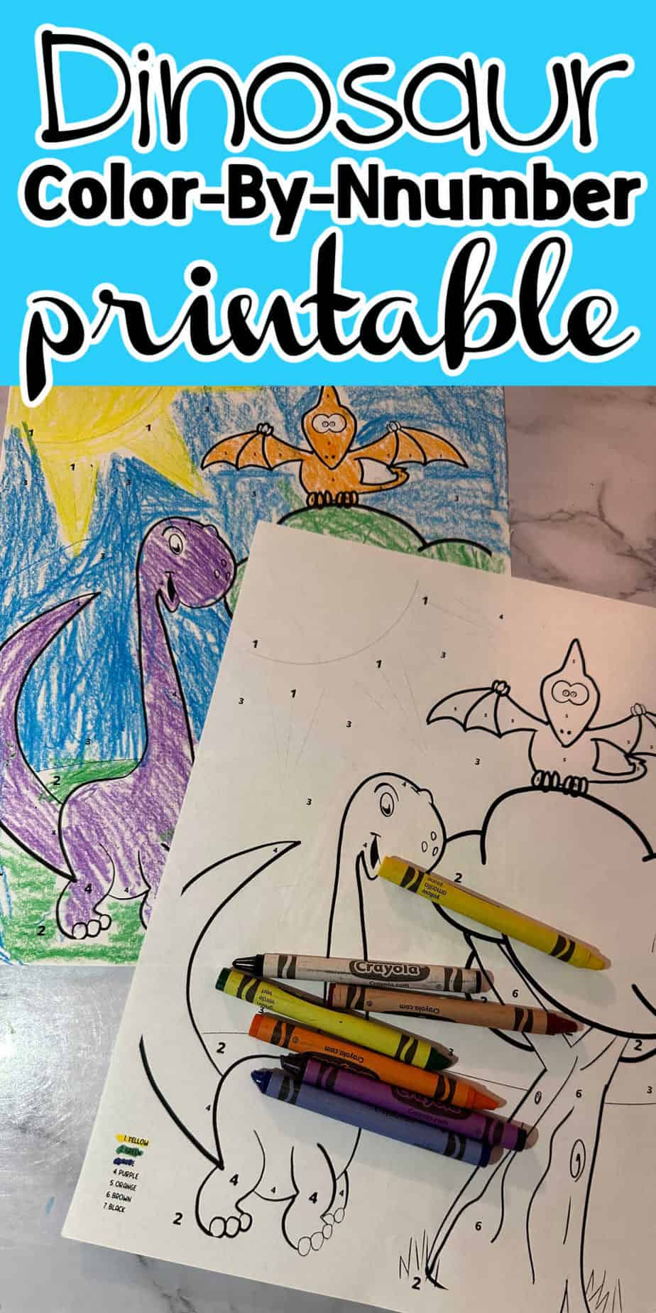 Dinosaur Color By Number Printable Worksheet for Kids