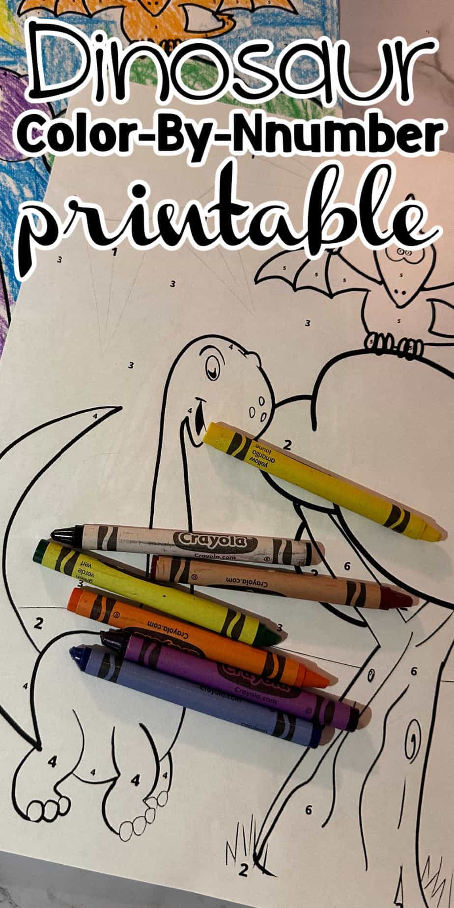 Dinosaur Color By Number Printable Worksheet for Kids