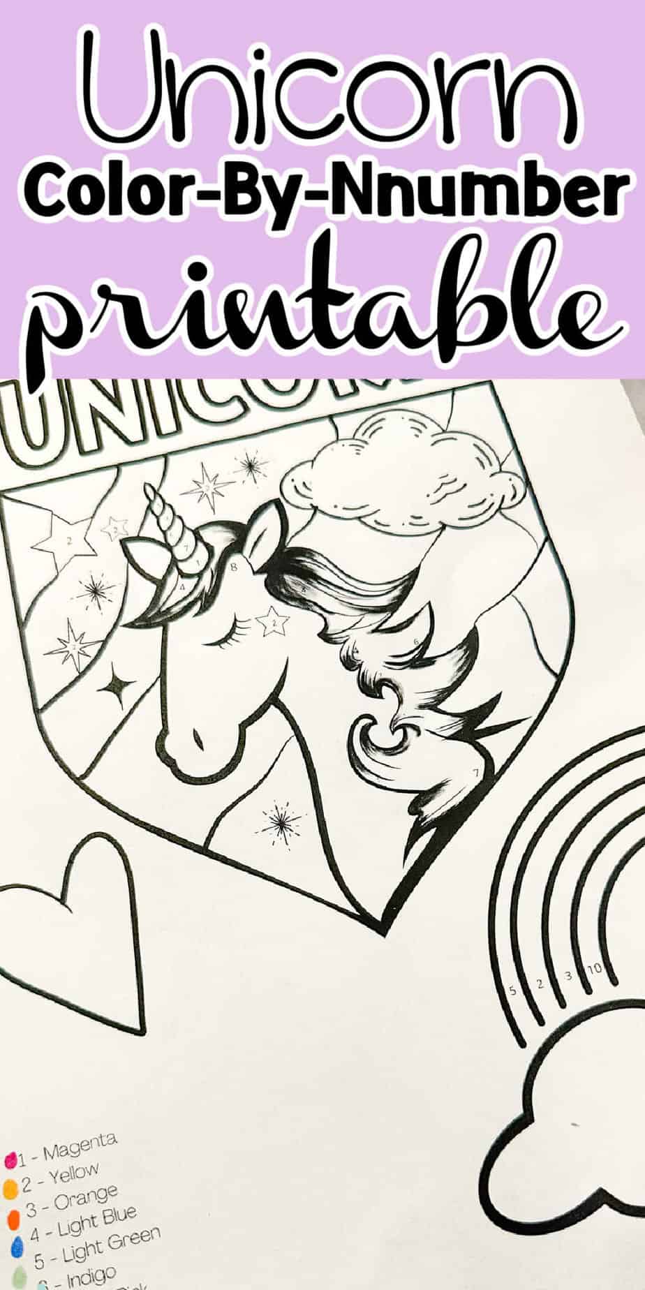 Unicorn Color By Number Printable Worksheet for Kids