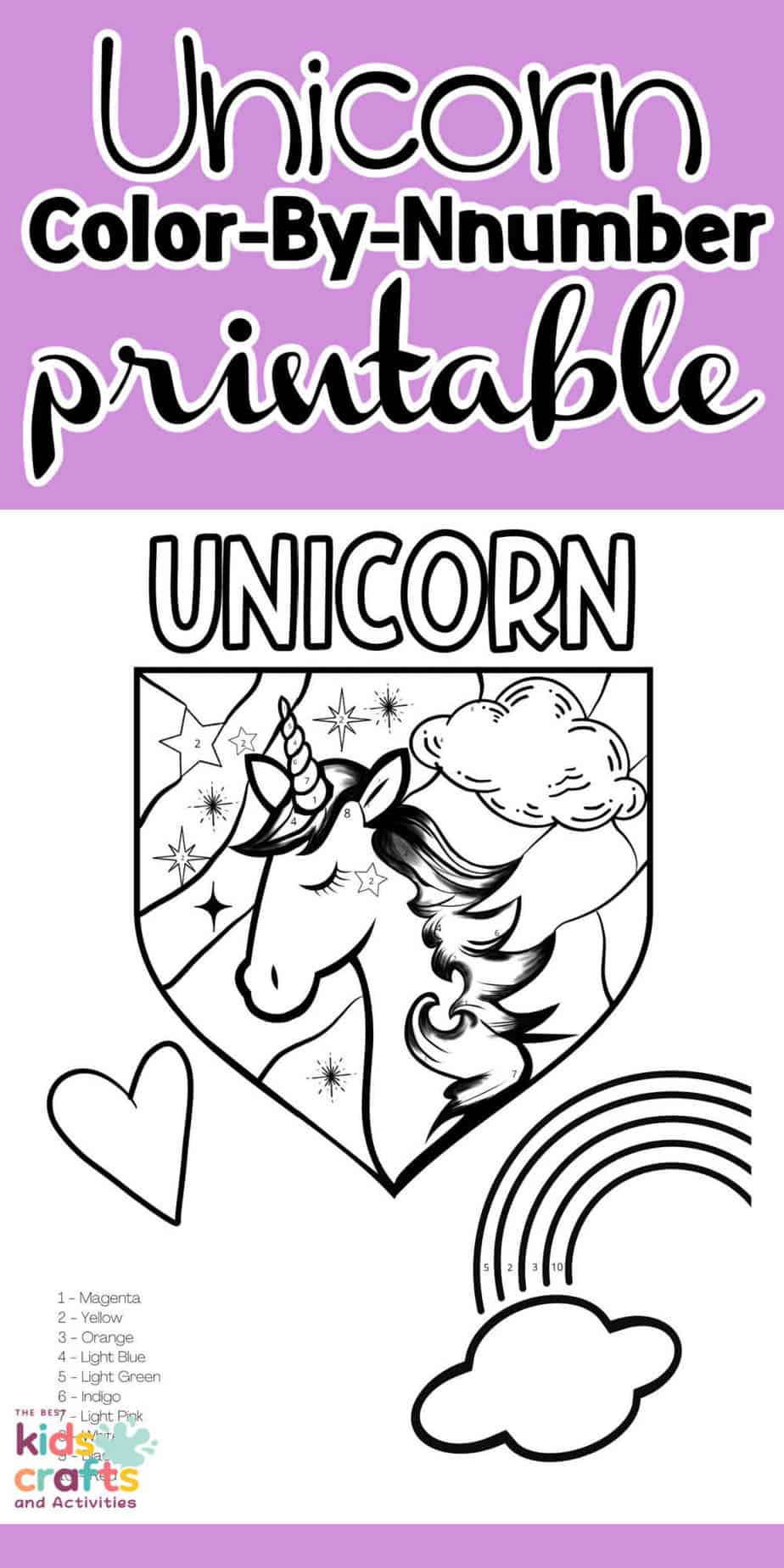 Unicorn Color By Number Printable Worksheet for Kids