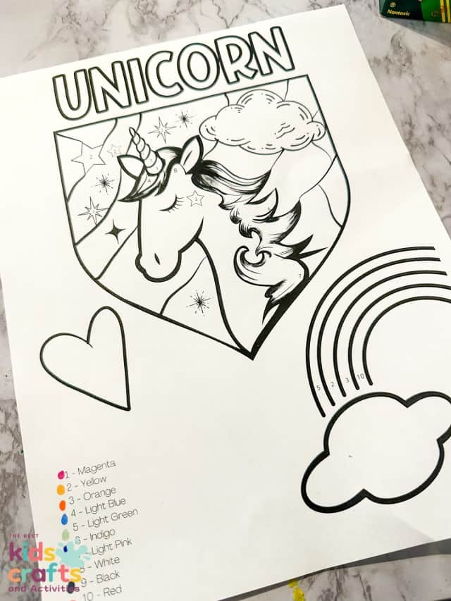 Unicorn Color By Number Printable Worksheet for Kids