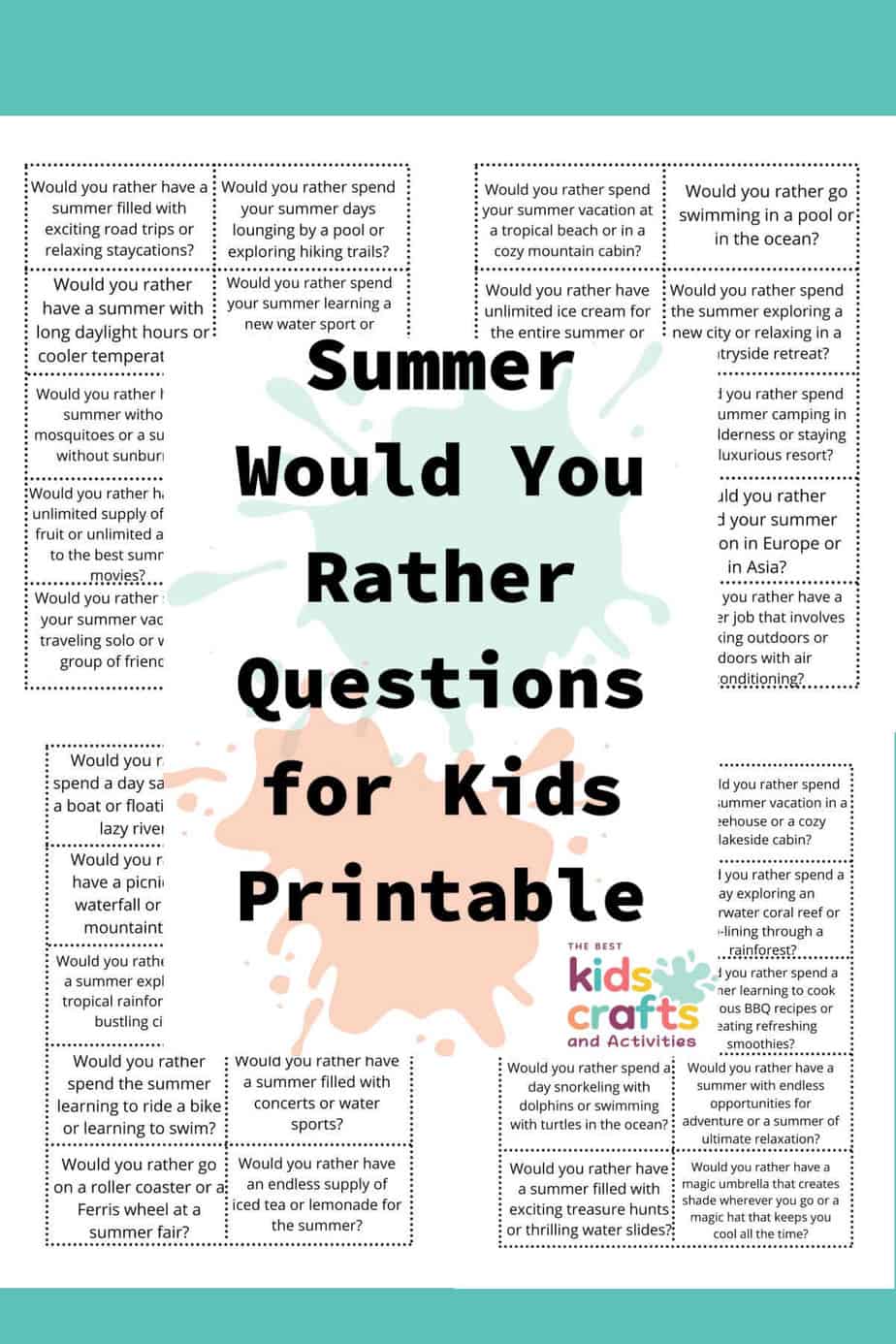 Would You Rather Questions For Kids Printable Would You Rather Questions For Kids Printable